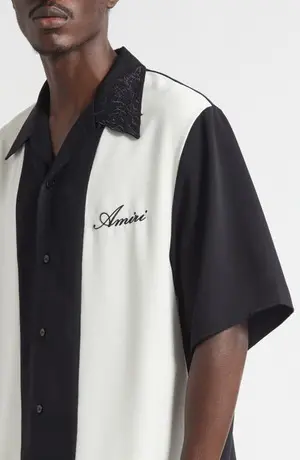 Amiri Colorblock Floral Embroidered Camp Shirt