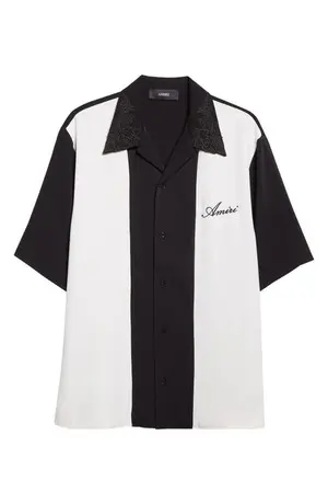 Amiri Colorblock Floral Embroidered Camp Shirt