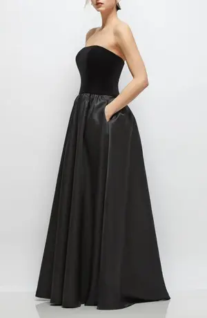 Dessy Collection Strapless Mixed Media Gown