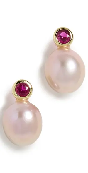 Shashi Stud Earrings With Pearl And Ruby Accent