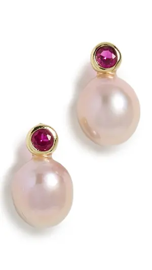 Shashi Stud Earrings With Pearl And Ruby Accent