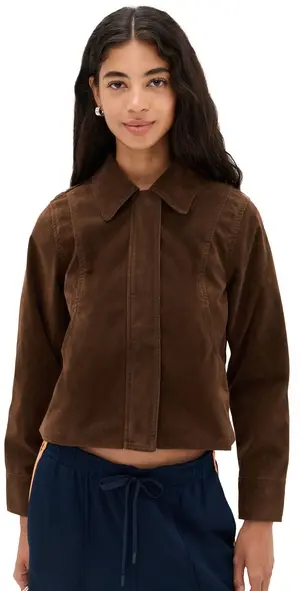BAILEY ROSE Faux Suede Collared Jacket - Chocolate