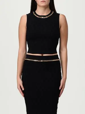 Elisabetta Franchi Cropped Knit Top With Chain Detail - Black