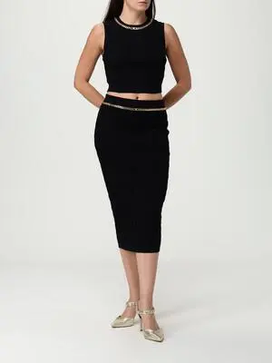 Elisabetta Franchi Cropped Knit Top With Chain Detail - Black