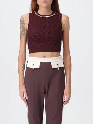 Elisabetta Franchi Cropped Knit Top With Chain Detail - Wine