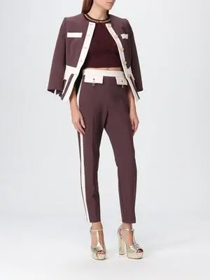 Elisabetta Franchi Cropped Knit Top With Chain Detail - Wine