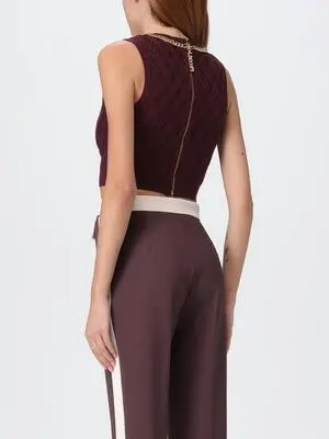 Elisabetta Franchi Cropped Knit Top With Chain Detail - Wine