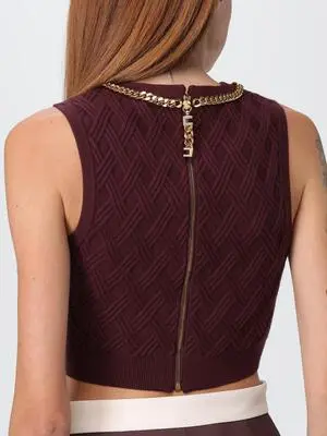 Elisabetta Franchi Cropped Knit Top With Chain Detail - Wine
