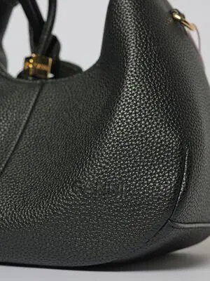 GANNI Recycled Leather Hobo Bag With Butterfly Logo - Black