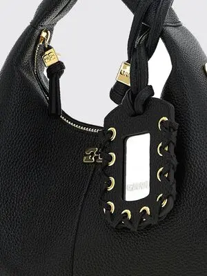 GANNI Recycled Leather Hobo Bag With Butterfly Logo - Black