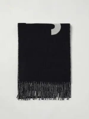 Jacquemus Rectangular Scarf In Pure Virgin Wool With Logo And Fringed Edges Blue