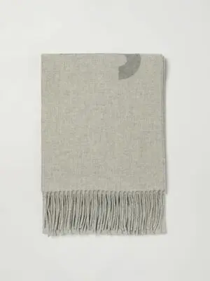 Jacquemus Rectangular Scarf In Pure Virgin Wool With Logo And Fringed Edges Grey