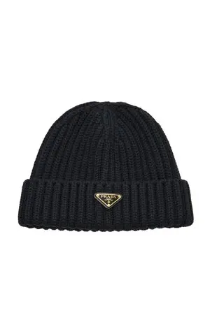 Prada Ribbed-knit Beanie - Black