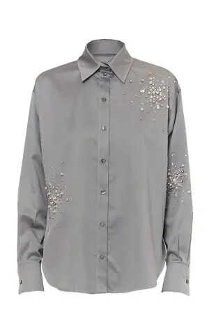 DES_PHEMMES Hand-embroidered Asymmetric Cotton Shirt - Grey