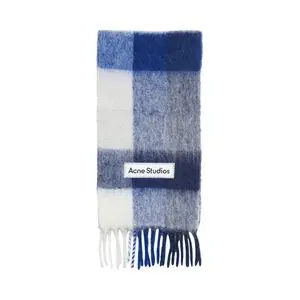 Acne Studios Mohair Checked Scarf /grey/royal Blue - White