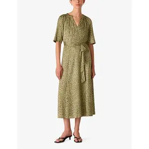 Whistles Leopard-print V-neck Midi Dress - Multi-coloured