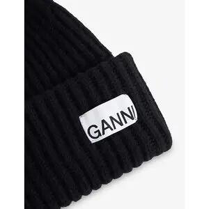 GANNI Logo-patch Wool-blend Beanie