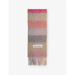 Acne Studios Check Fringed Wool-blend Scarf - Dark Navy/black/blue