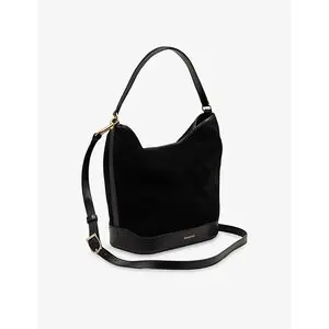 Sandro Logo-embossed Suede Shopper Tote - Black