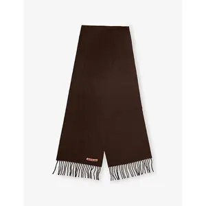 Acne Studios Logo-patch Fringe Wool Scarf Brown Melange