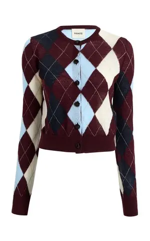 Khaite Charli Argyle-knit Cardigan - Burgundy