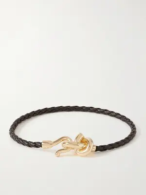 Bottega Veneta Knot Gold-plated And Intrecciato Leather Bracelet - Brown