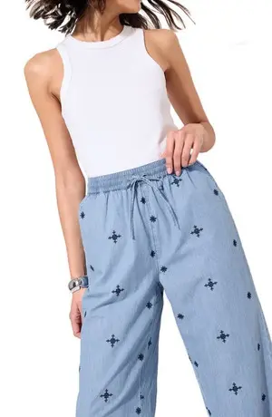 FRIENDS LIKE THESE Embroidered Chambray Culottes