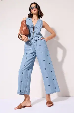 FRIENDS LIKE THESE Embroidered Chambray Culottes