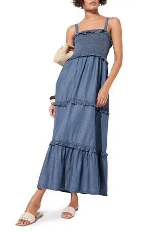 FRIENDS LIKE THESE Tiered Chambray Maxi Dress