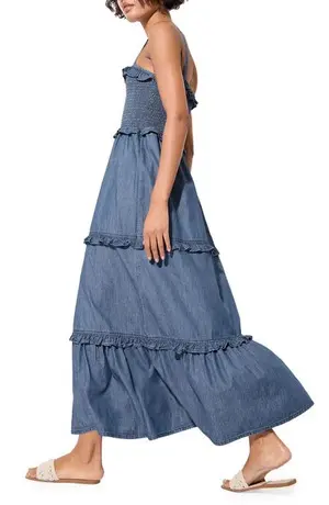 FRIENDS LIKE THESE Tiered Chambray Maxi Dress