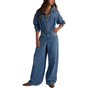 Free People Carpe Diem Long Sleeve Denim Jumpsuit - New Day