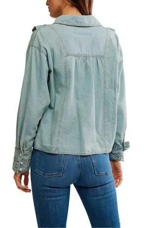 Free People Tattered And Ruffled Chambray Top