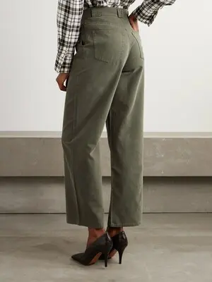 ANINE BING Grayson Cropped Cotton-canvas Wide-leg Pants - Green