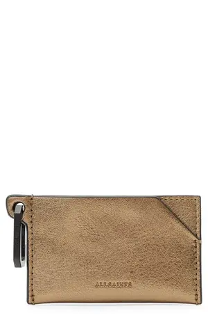 ALLSAINTS Hex Metallic Leather Cardholder - Warm Brass