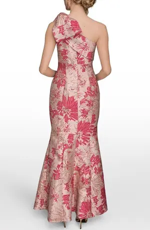 Donna Karan New York Metallic One-shoulder Jacquard Mermaid Gown - Fuchsia Multi
