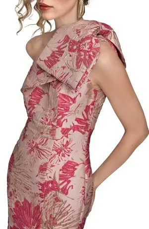Donna Karan New York Metallic One-shoulder Jacquard Mermaid Gown - Fuchsia Multi