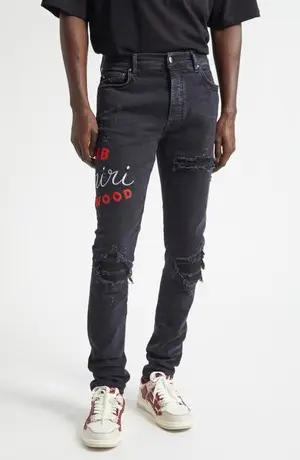 Amiri Mx1 Crystal Embellished Appliqué Skinny Jeans - Dusk Black