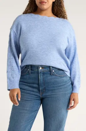 Wit & Wisdom Open Stitch Boat Neck Sweater - Heather Airy Blue