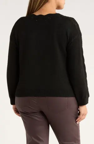 Wit & Wisdom Open Stitch Boat Neck Sweater - Heather Black