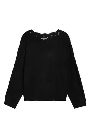 Wit & Wisdom Open Stitch Boat Neck Sweater - Heather Black