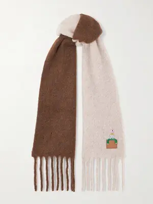 LOEWE Crystal-embellished Embroidered Appliquéd Fringed Alpaca-blend Scarf