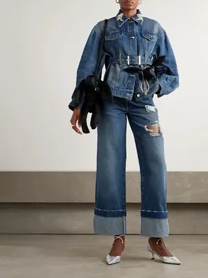 Simone Rocha Embellished Distressed Wide-leg Jeans - Blue