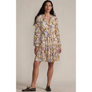 LANDS' END Chiffon Adjustable Dress - Dijon Gold Daisy Floral