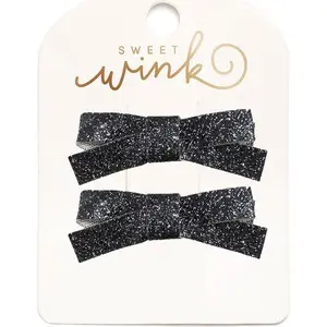 SWEET WINK Glitter Bow Clip Set - Black