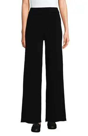 LANDS' END Fine Gauge Cotton Wide-leg Knit Pants - Black