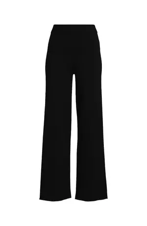 LANDS' END Fine Gauge Cotton Wide-leg Knit Pants - Black