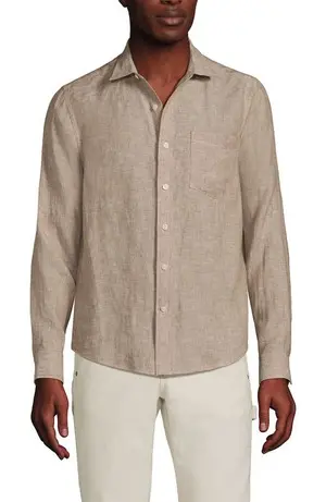LANDS' END Long Sleeve Linen Shirt Rich Camel