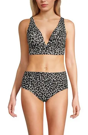 LANDS' END Plunge Bikini Top - Black Leopard