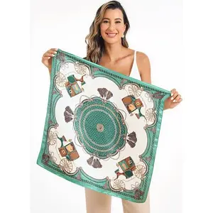 SILKSILKY Pure Silk Printed Square Scarf - Lightgreen