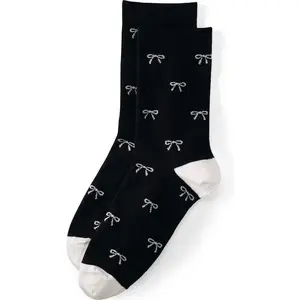 LANDS' END Novelty Crew Socks - Black Ivory Bow